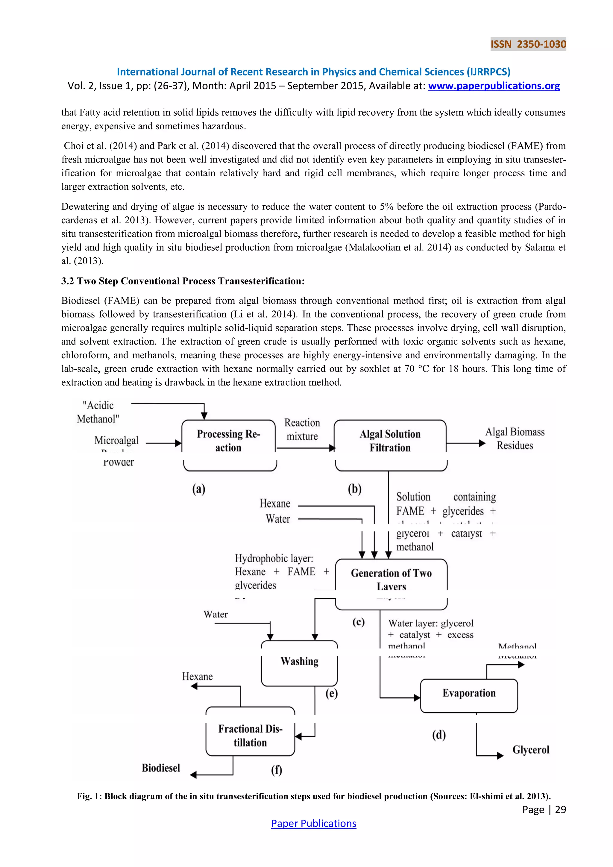 LIPID EXTRACTION AND TRANSESTERIFICATION TECHNIQUES OF MICROALGAE –A ...