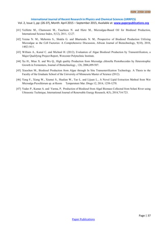 LIPID EXTRACTION AND TRANSESTERIFICATION TECHNIQUES OF MICROALGAE –A REVIEW | PDF