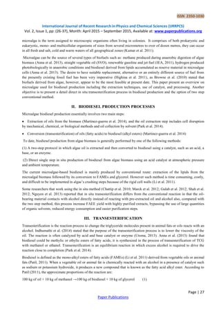 LIPID EXTRACTION AND TRANSESTERIFICATION TECHNIQUES OF MICROALGAE –A REVIEW | PDF