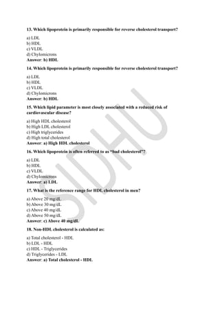 LIPID METABOLISM MCQ QUESTIONS/ ANSWERS pdf | PDF