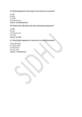 LIPID METABOLISM MCQ QUESTIONS/ ANSWERS pdf | PDF