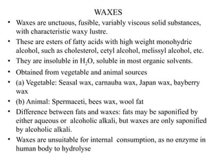 LIPIDS ( fixed oils, wool fat, Bees wax) | PPTX | Chemistry | Science