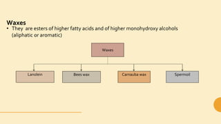 Lipids structure, classification, functions and properties | PPTX