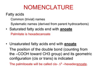 Lipids Introduction and their Nomenclature | PDF