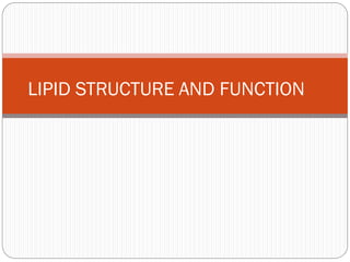 Lipid Structure and Function Biochemistry | PPT