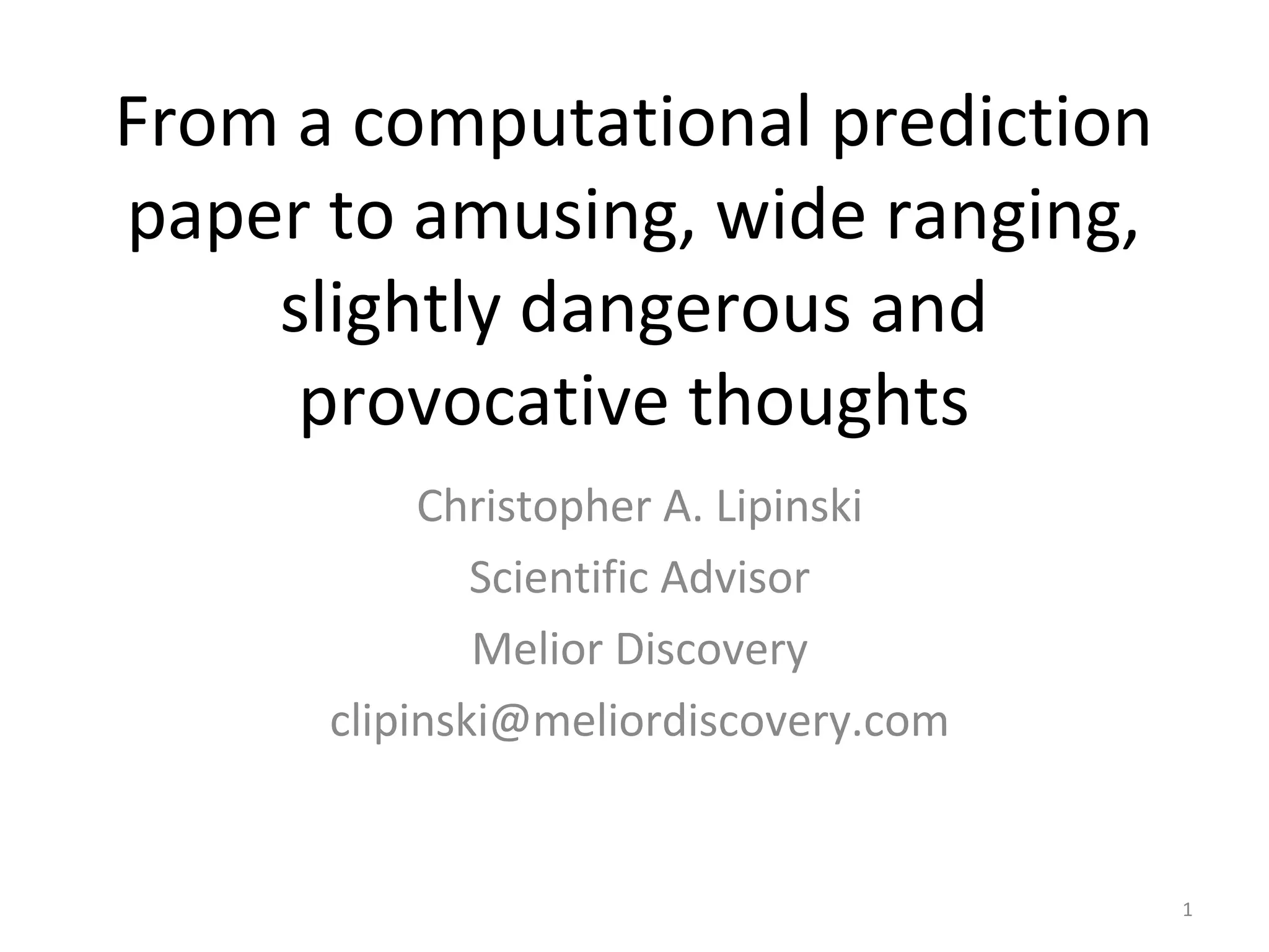 Lipinski in silico drug discovery durham nc 2014 | PPT