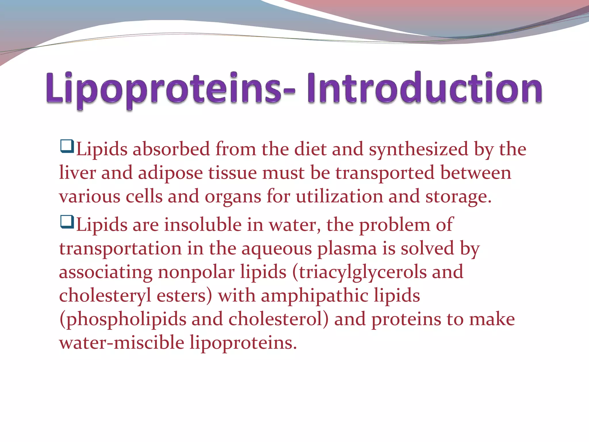 Lipoproteins- structure, classification, metabolism and clinical ...