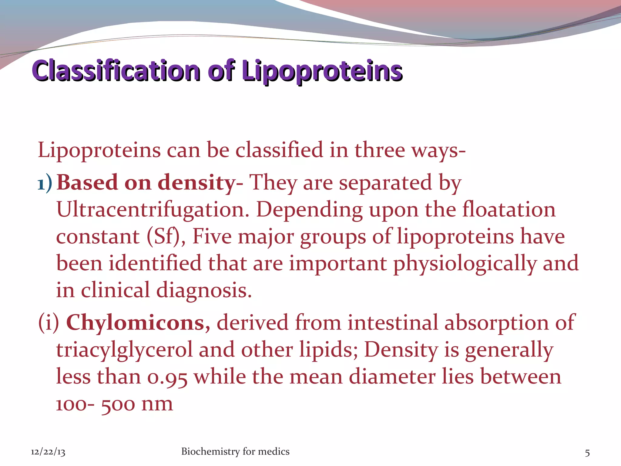 Lipoproteins- structure, classification, metabolism and clinical ...