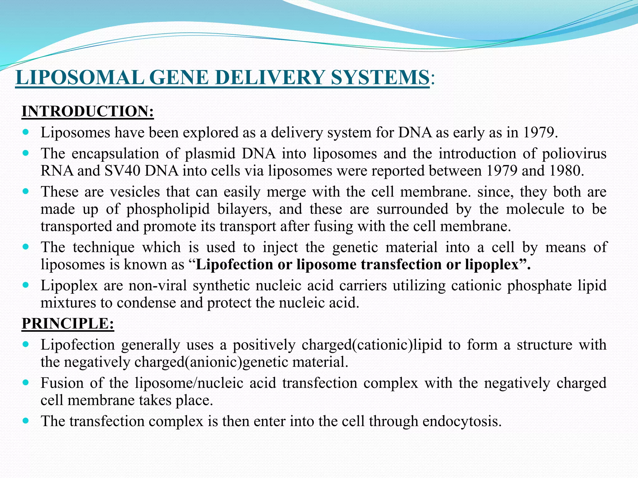 Liposomal gene delivery system | PPTX