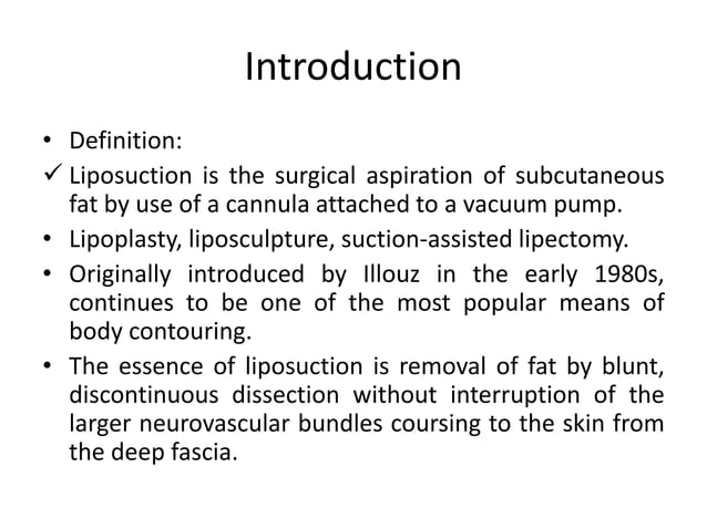 Liposuction by various method | PPTX | Skin and Dermatology | Diseases ...
