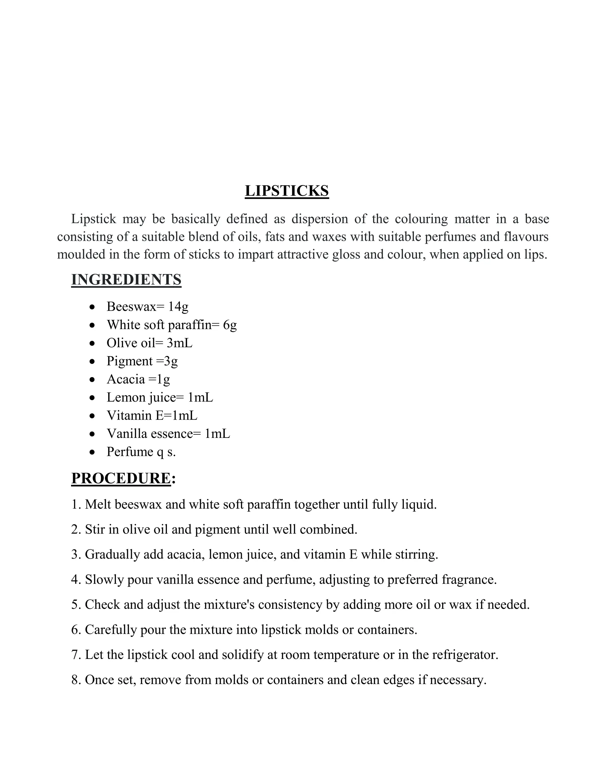 Lipstick and chapstick formulations.docx | Skin Care | Beauty