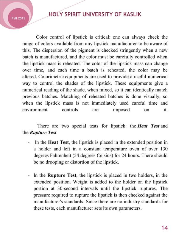 Cosmetic Process: Lipstick Synthesis | PDF | Makeup and Accessories ...