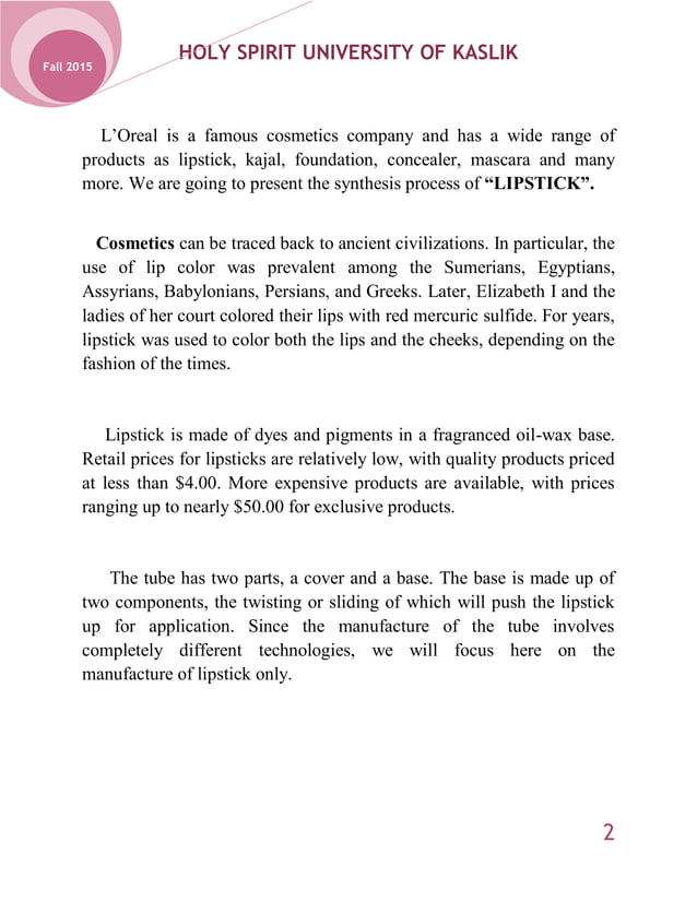 Cosmetic Process: Lipstick Synthesis | PDF | Makeup and Accessories ...