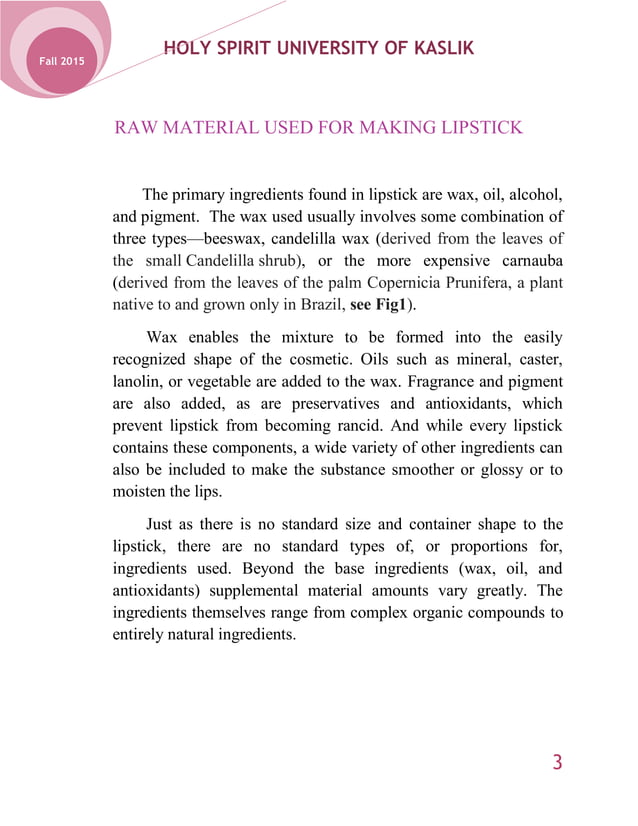 Cosmetic Process: Lipstick Synthesis | PDF | Makeup and Accessories ...