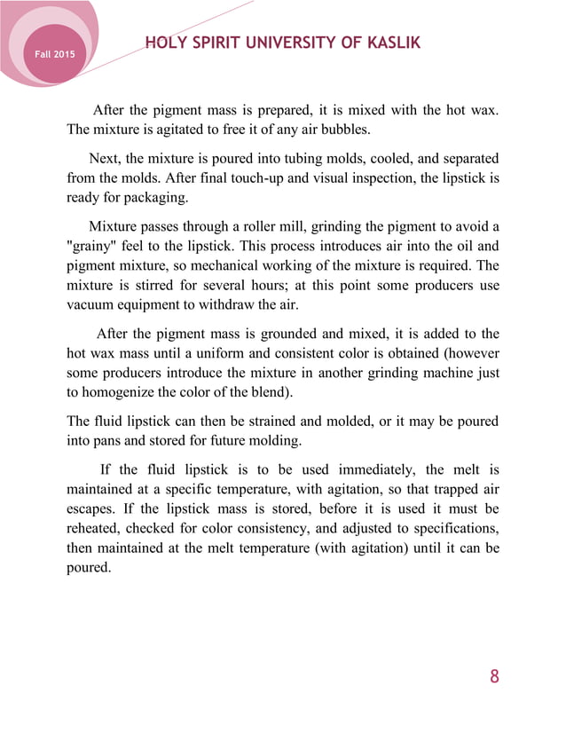 Cosmetic Process: Lipstick Synthesis | PDF | Makeup and Accessories ...