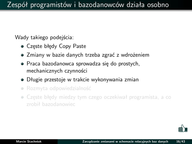 Zarządzanie zmianami w schemacie relacyjnych baz danych | PPT