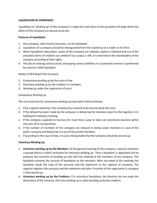 LIQUIDATION OF COMPANIES.docx | Bankruptcy | Business Banking & Finance