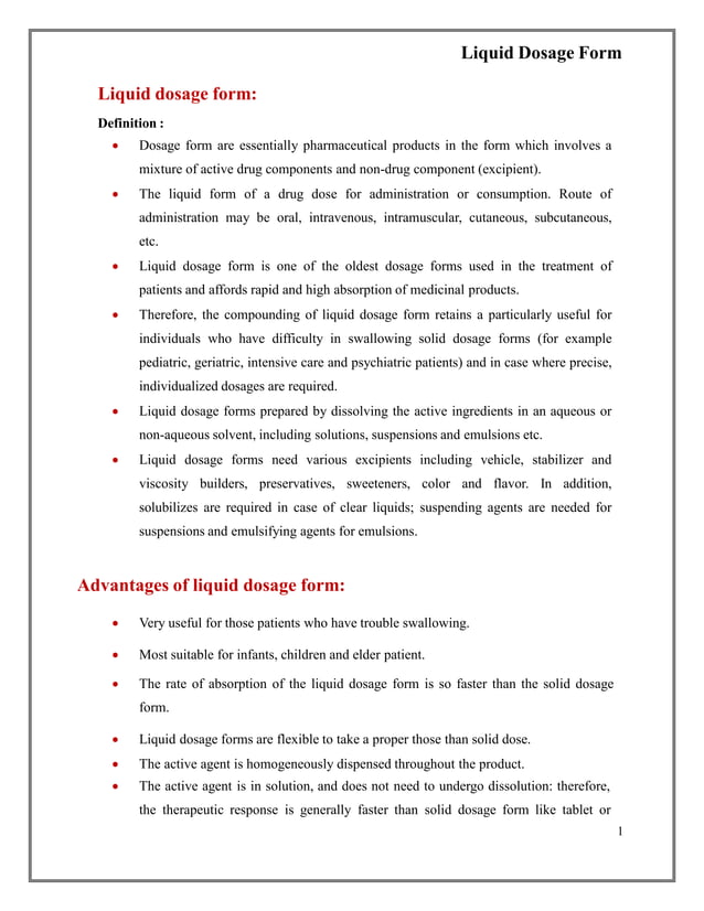 Liquid dosage form Power Presentation ( Sem-I) | PDF