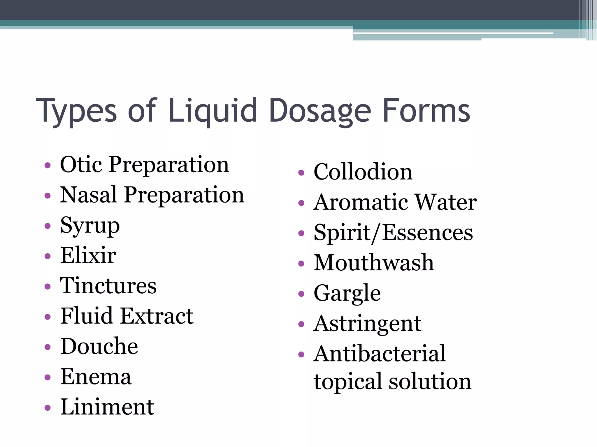 Liquid dosage forms | PPTX | Ear, Nose and Throat Conditions | Diseases ...