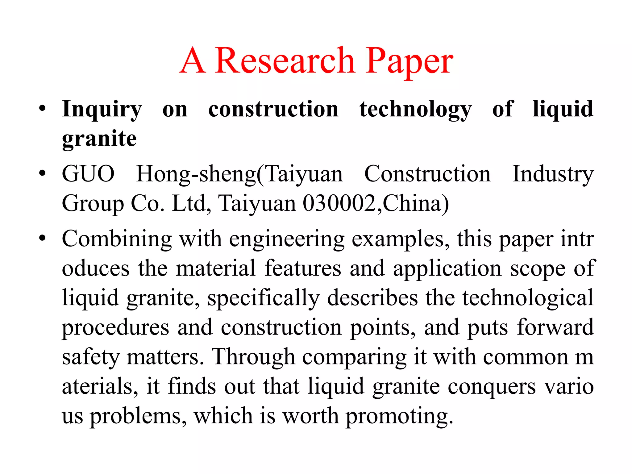 Liquid granite and the hunt for a carbon neutral material | PPTX