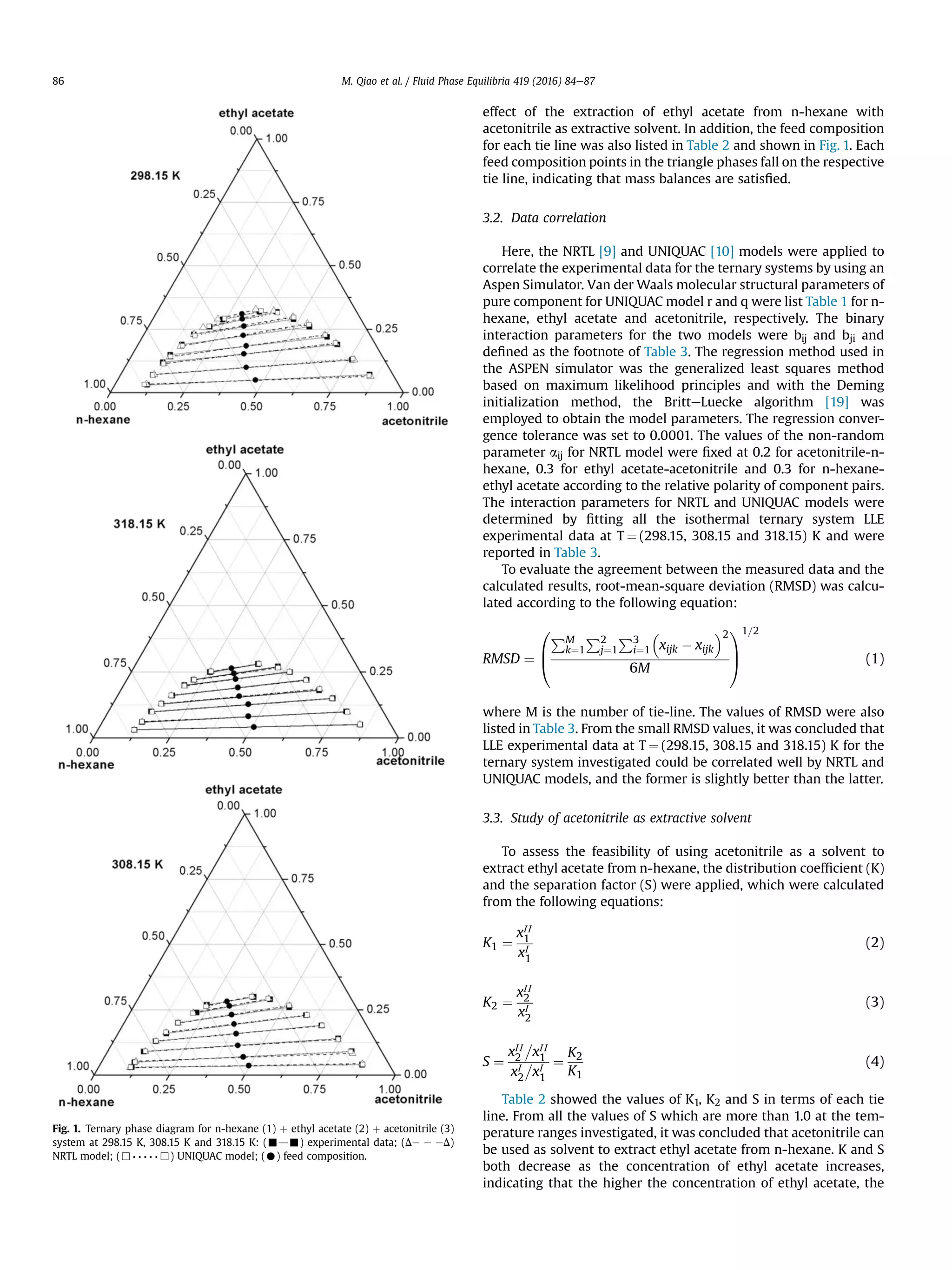 Liquid liquid equilibrium data for n hexane ethylacetate acetonitrile ...