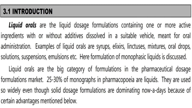 LIQUID DOSAGE FORMS - LIQUID ORALS AND IT'S PREPARATION AND EVALUATION ...