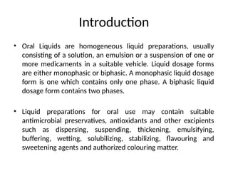 Liquid Orals Introduction and Classification | PPTX