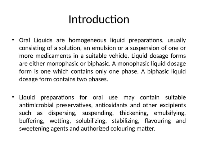 Liquid Orals Introduction and Classification | PPTX