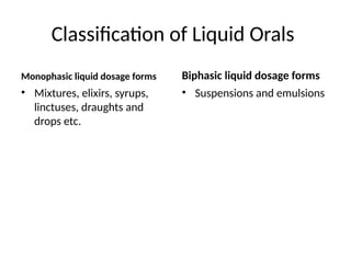 Liquid Orals Introduction and Classification | PPTX