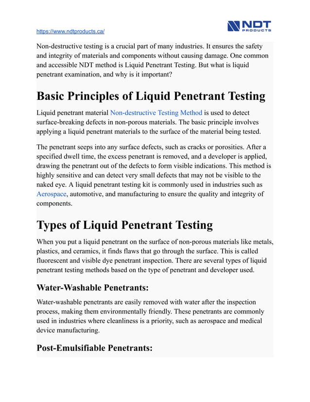 Liquid Penetrant Testing Demystified: Complete Guide | PDF