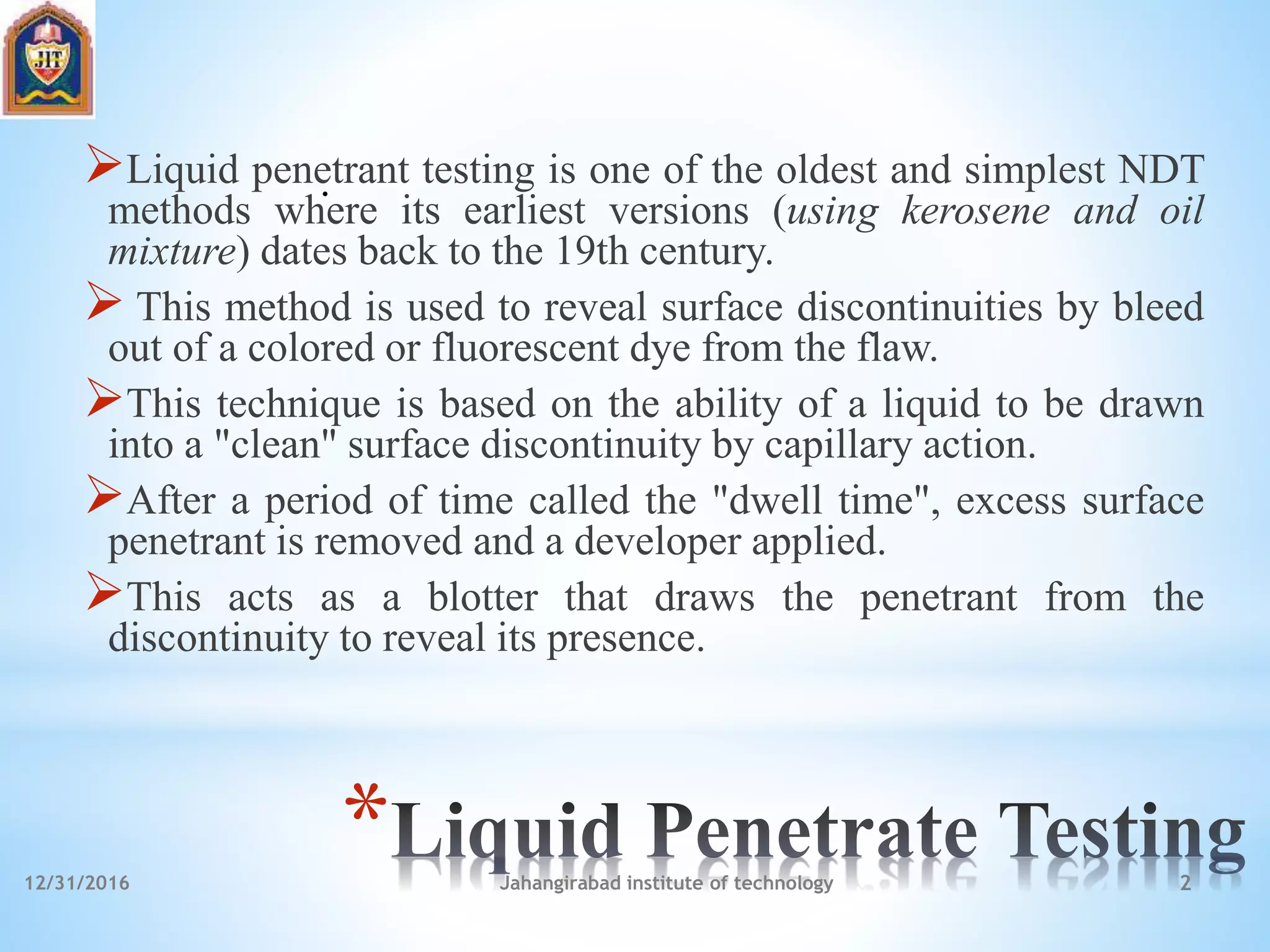 Liquid penetrate testing | PPTX