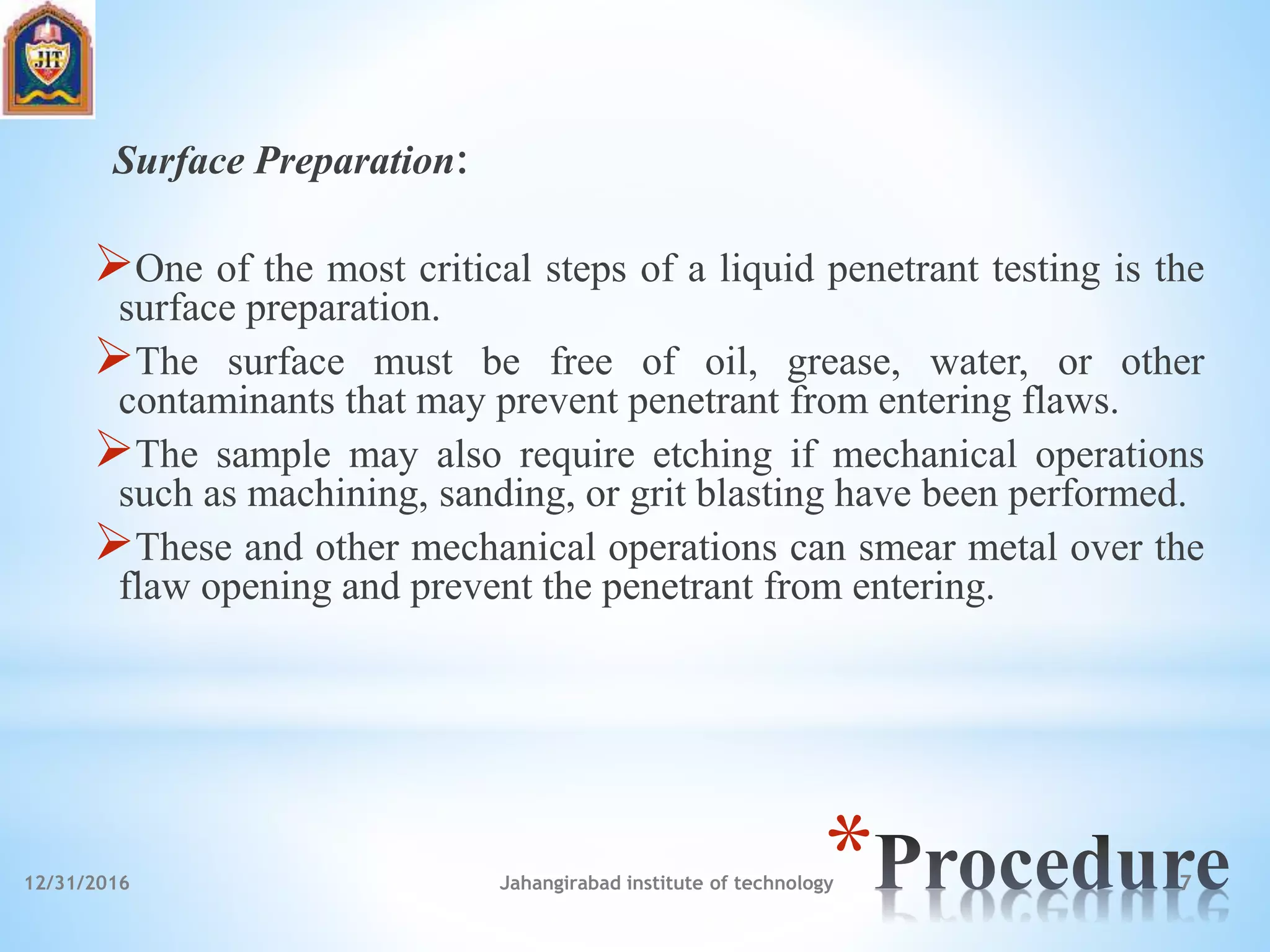 Liquid penetrate testing | PPTX