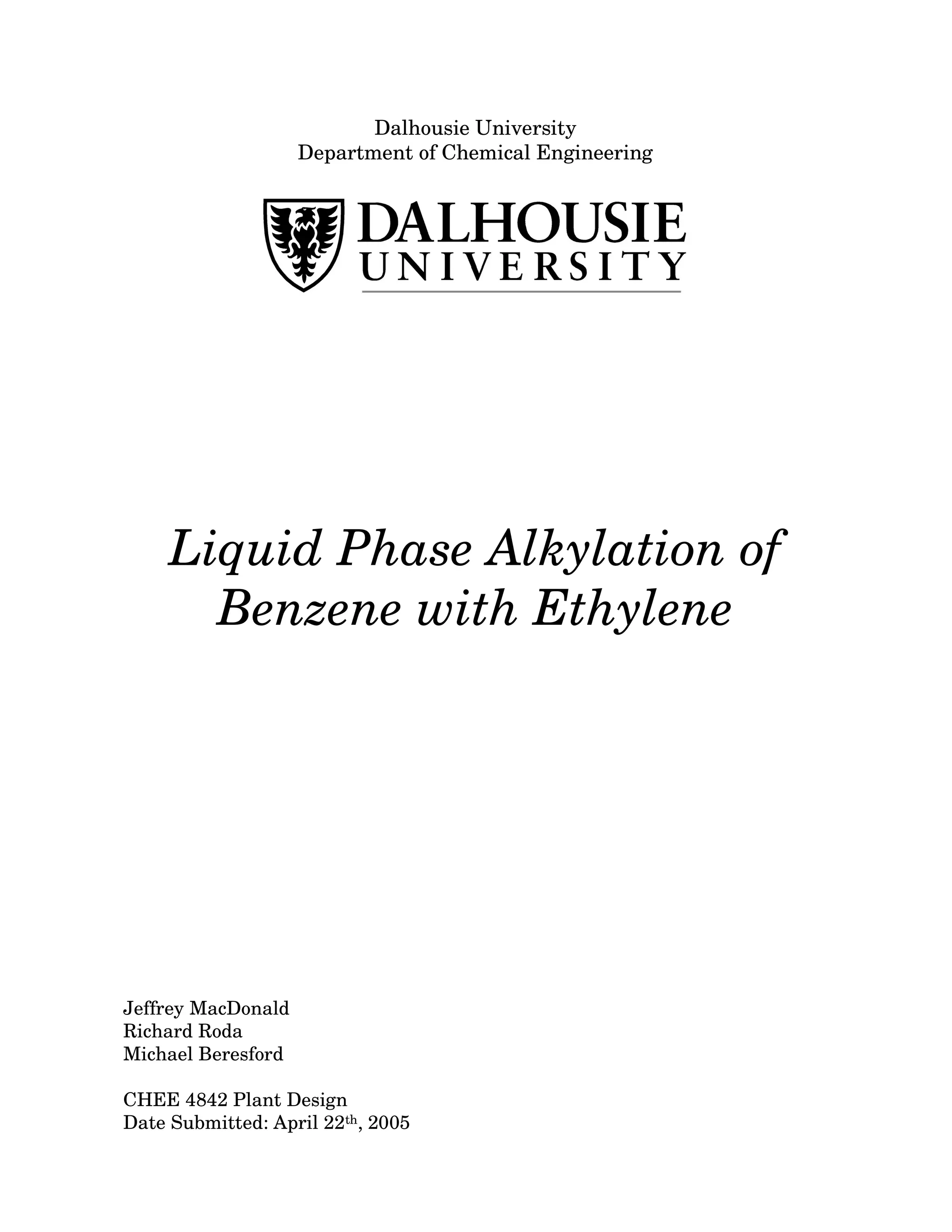 Liquid phase alkylation of benzene with-ethylene | PDF