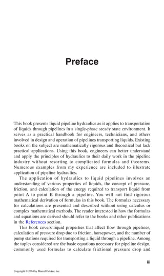 Liquid pipeline hydraulics (e.shashi menon, 2004) book | PDF