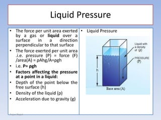 Liquid pressure chapter SEE Science Nepal | PPTX