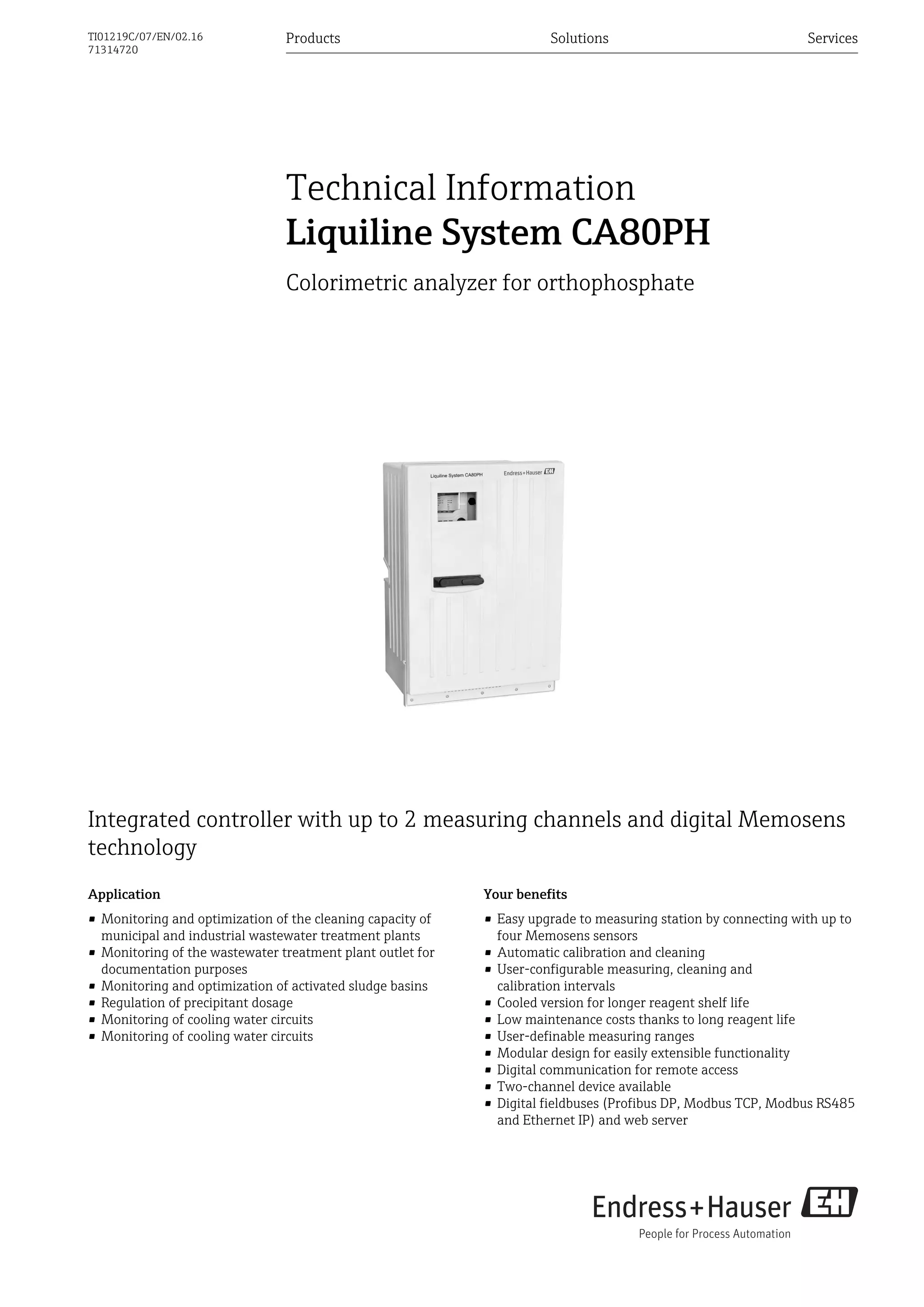 Liquiline system ca80 ph endress+hauser datasheet-colorimetric analyzer ...