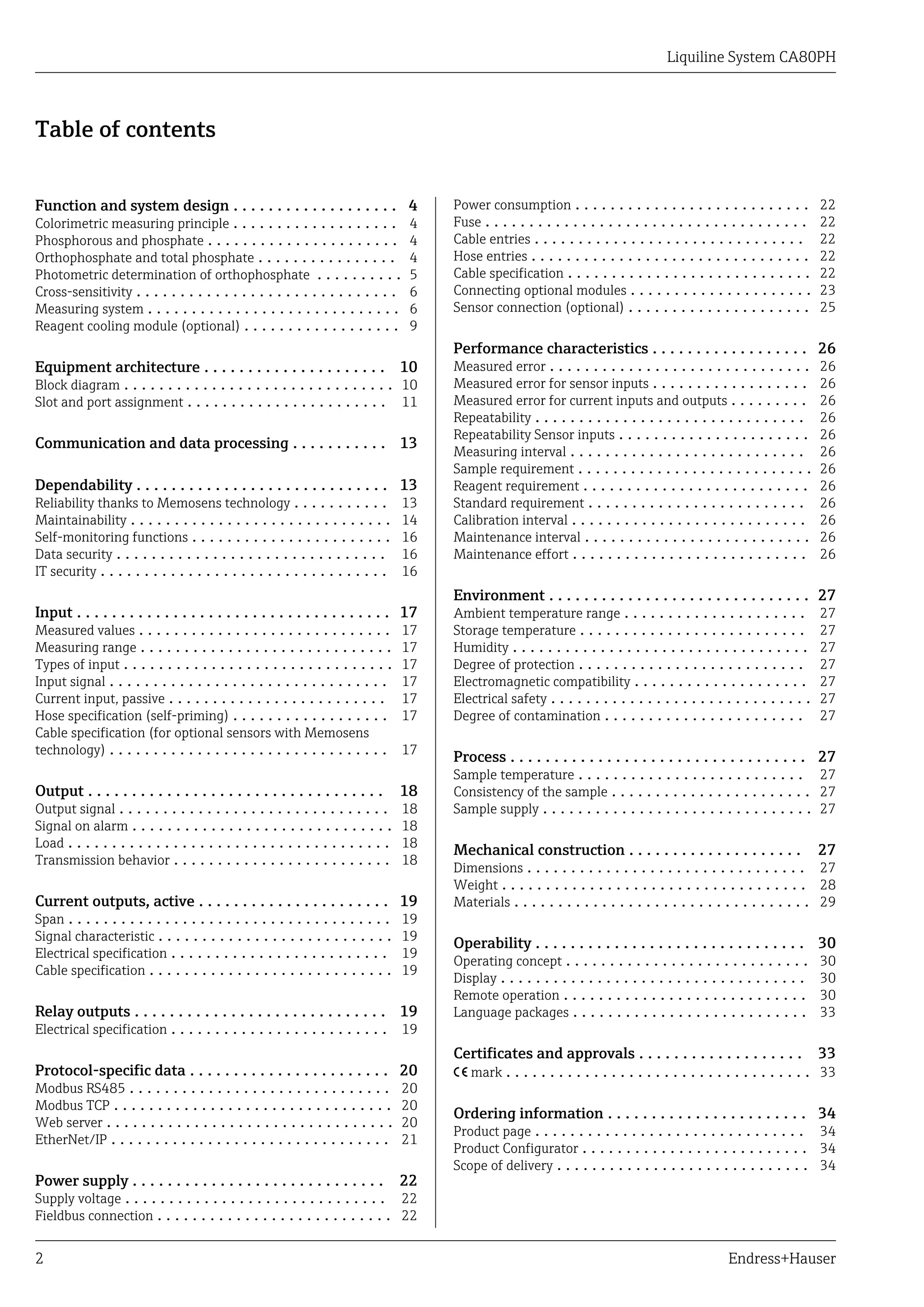 Liquiline system ca80 ph endress+hauser datasheet-colorimetric analyzer ...