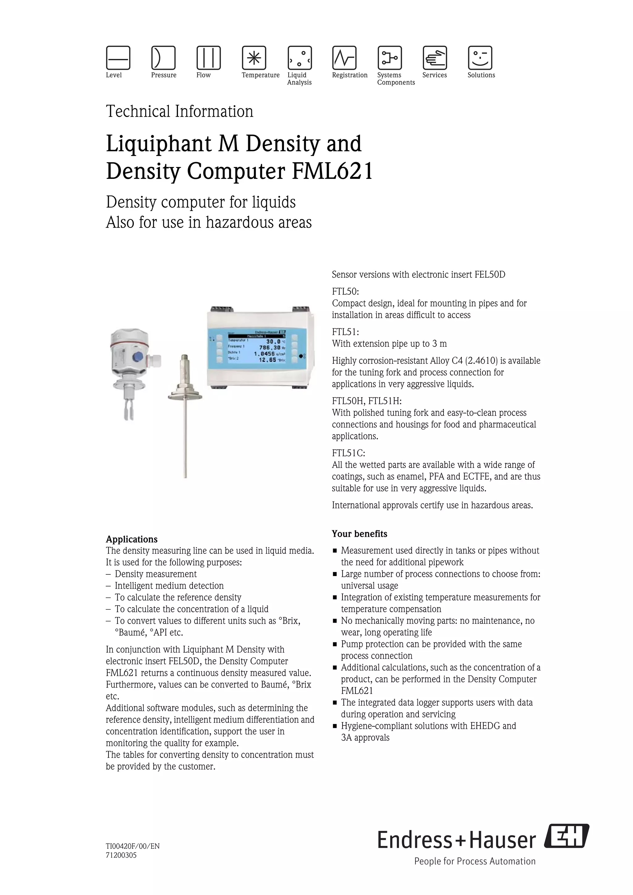 Liquiphant M Density and Density Computer FML621 | PDF