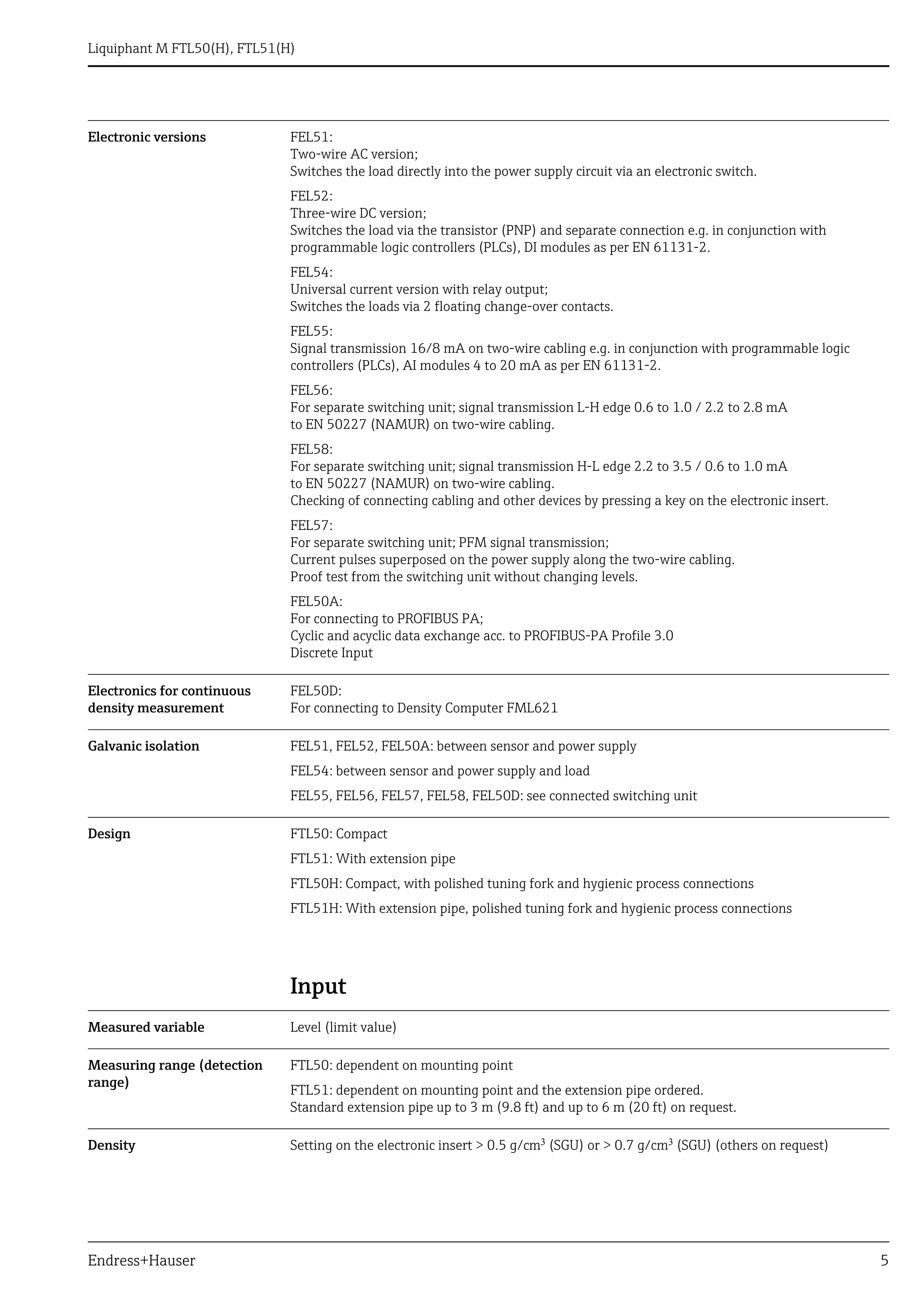 Liquiphant m ftl50 endress+hauser datasheet-point level switch | PDF