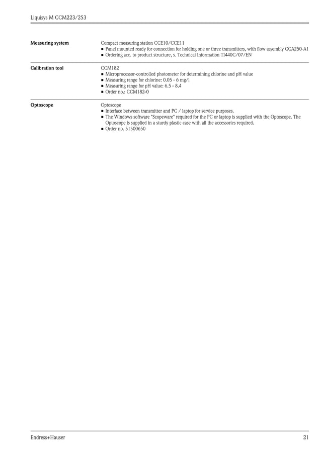 Liquisys m ccm223 ccm253 endress+hauser datasheet-chlorine transmitter ...
