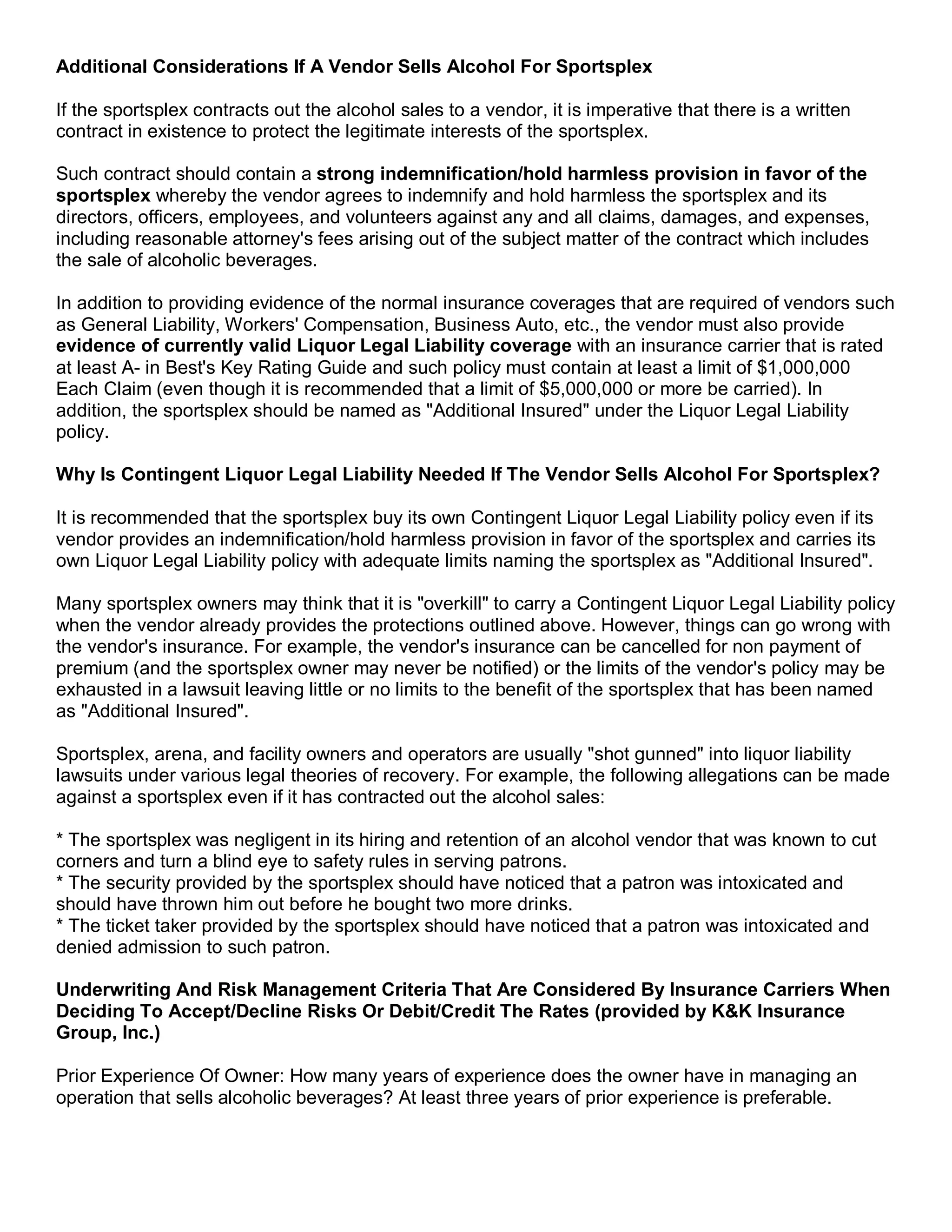 Liquor liability for sportsplexes | PDF