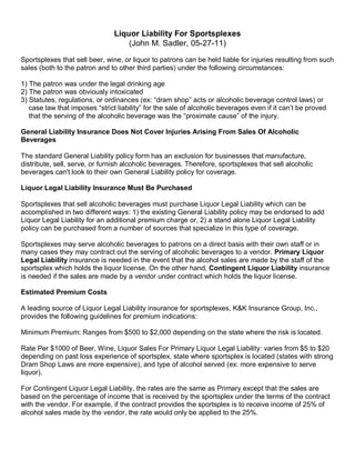 Liquor liability for sportsplexes | PDF | Alcoholic Beverages | Food ...