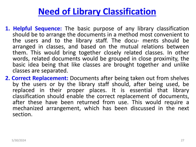 Lirary Classification-Need and Purpose.ppt | Chemistry | Science