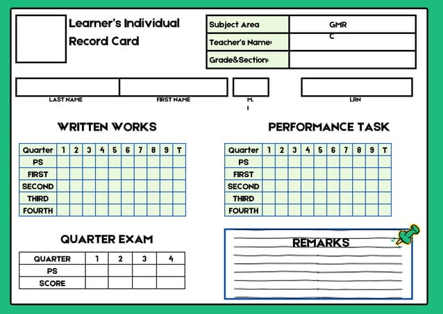 LIRC.learners individual record card for | PPTX