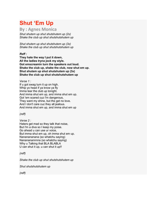 Lirik Lagu Shut 'Em Up | PDF