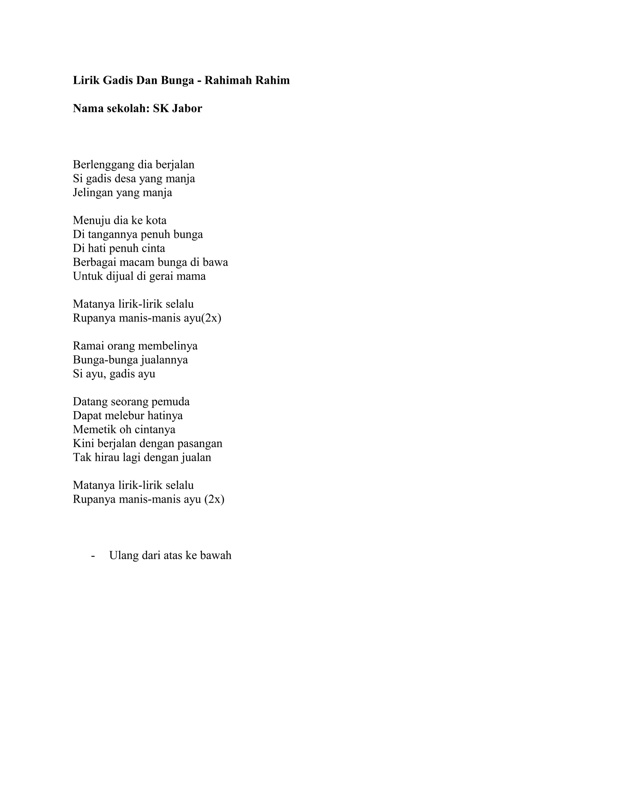 Lirik gadis dan bunga | DOC