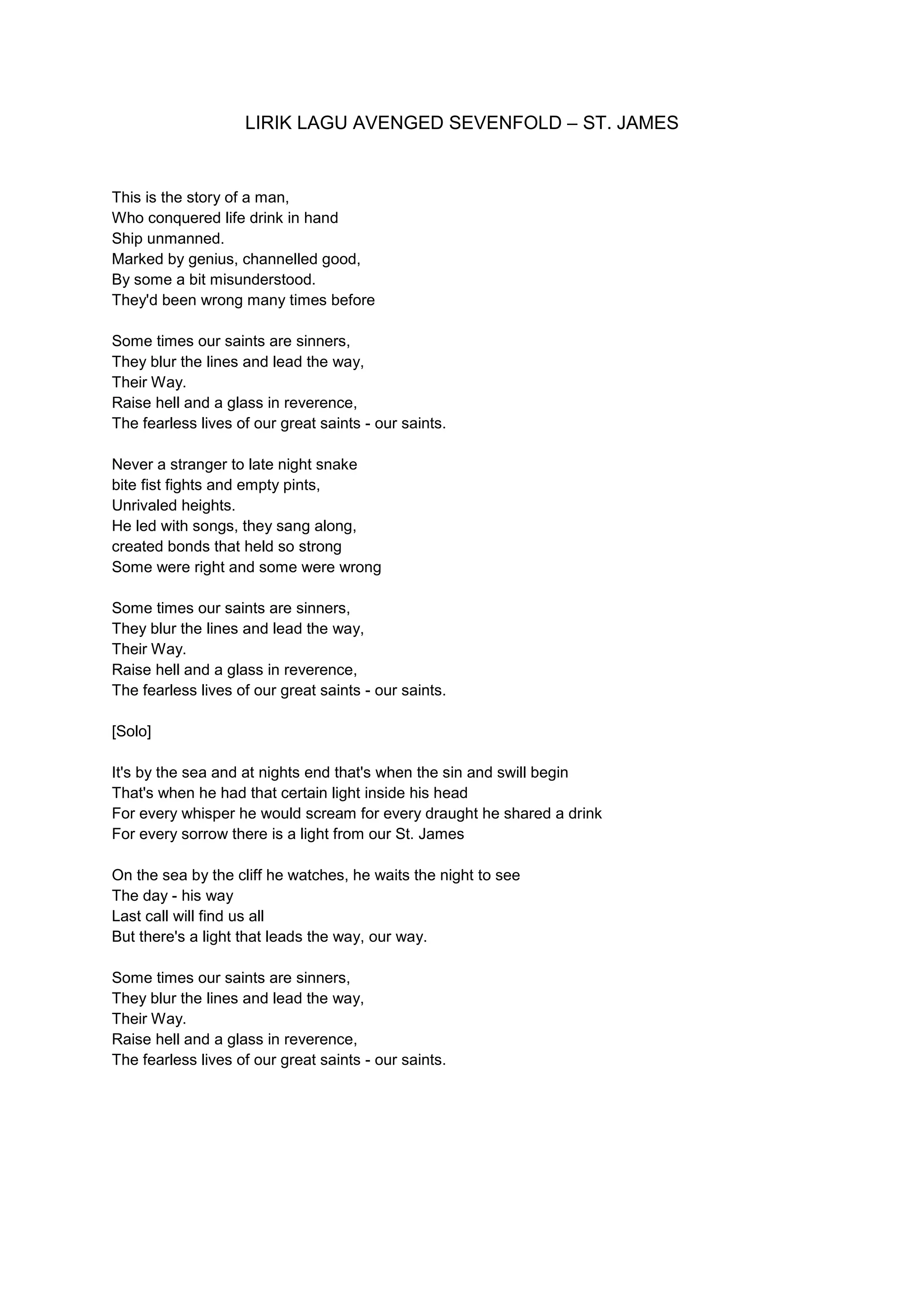 Lirik lagu avenged sevenfold | DOCX