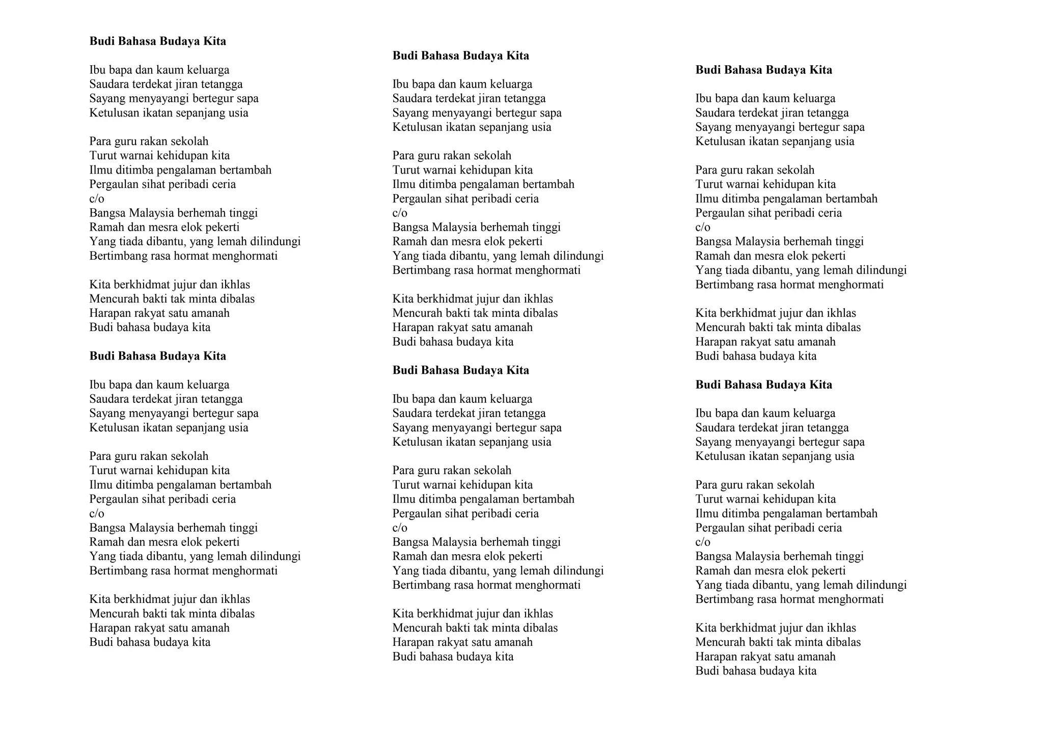 Lirik lagu budi bahasa budaya kita | DOC