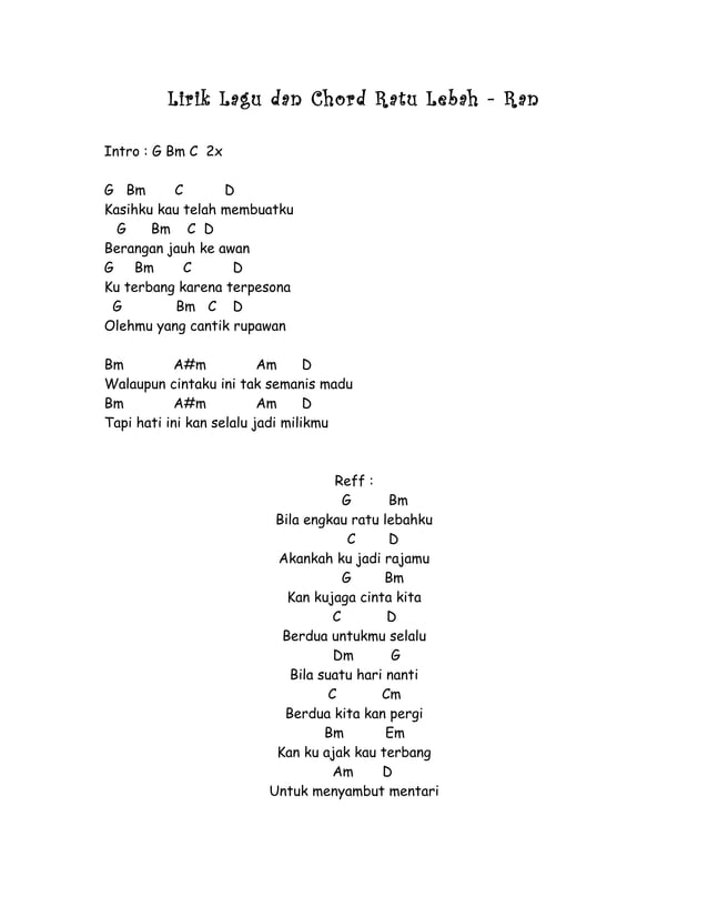Lirik lagu dan chord ratu lebah | PDF