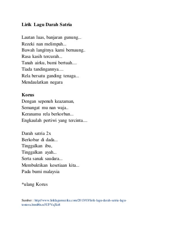 Lirik Lagu Darah Satria